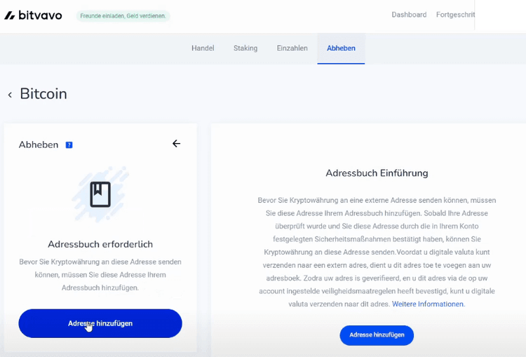 Bitvavo Wallet Transfer Anleintung